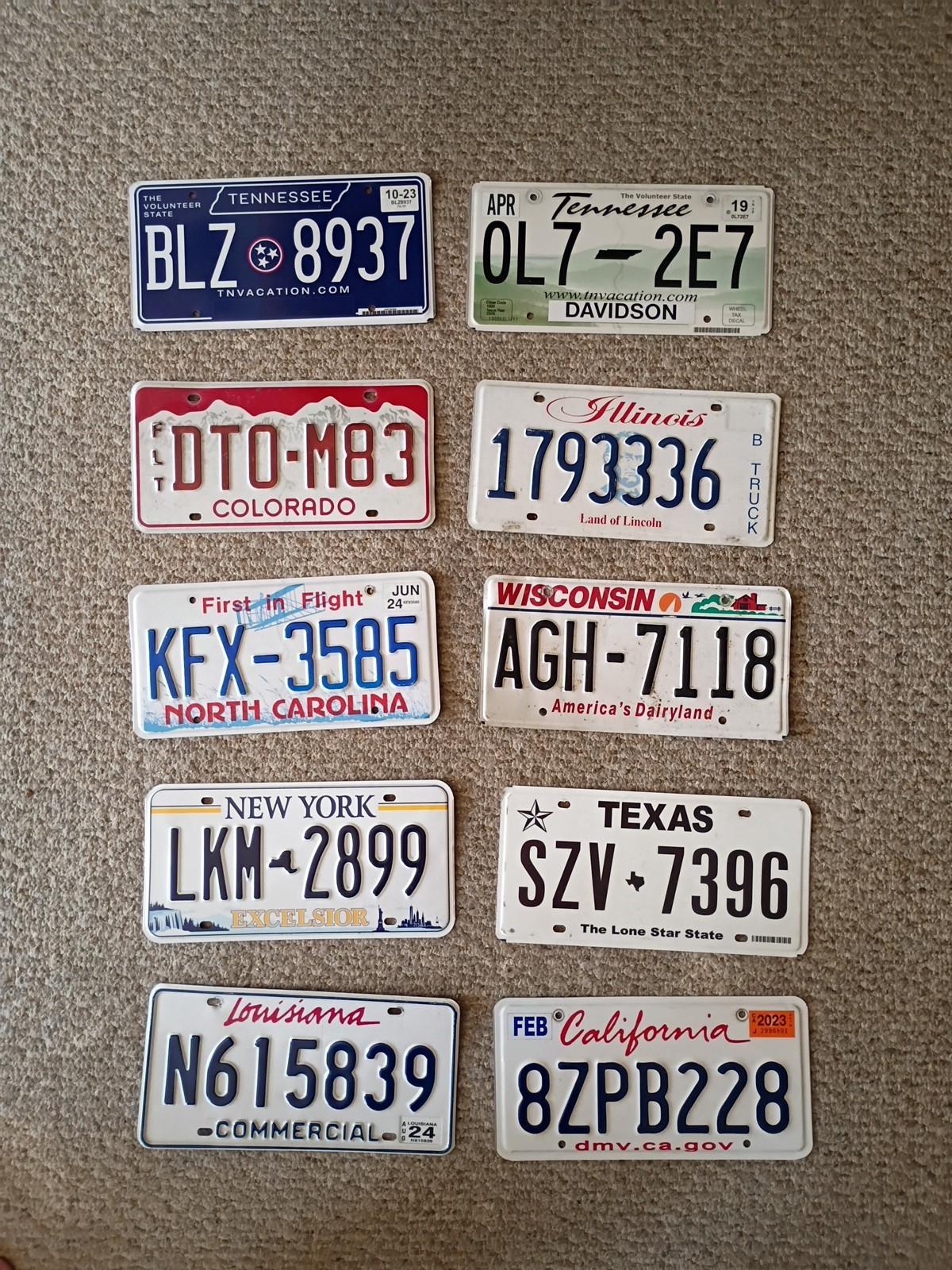 Lot Of 10 Expired Non Valid Expired License Plates Craft Man Cave TN CA ...