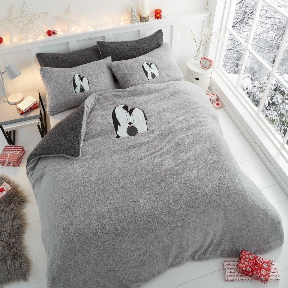 TEDDY BEAR FLEECE STAG DUVET COVER Reversible Penguin Gonk Quilt ...