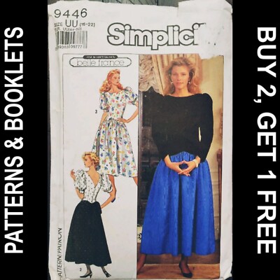 Vtg Belle France for Simplicity Dress w Full Skirt Pattern #9446 16-22 ...