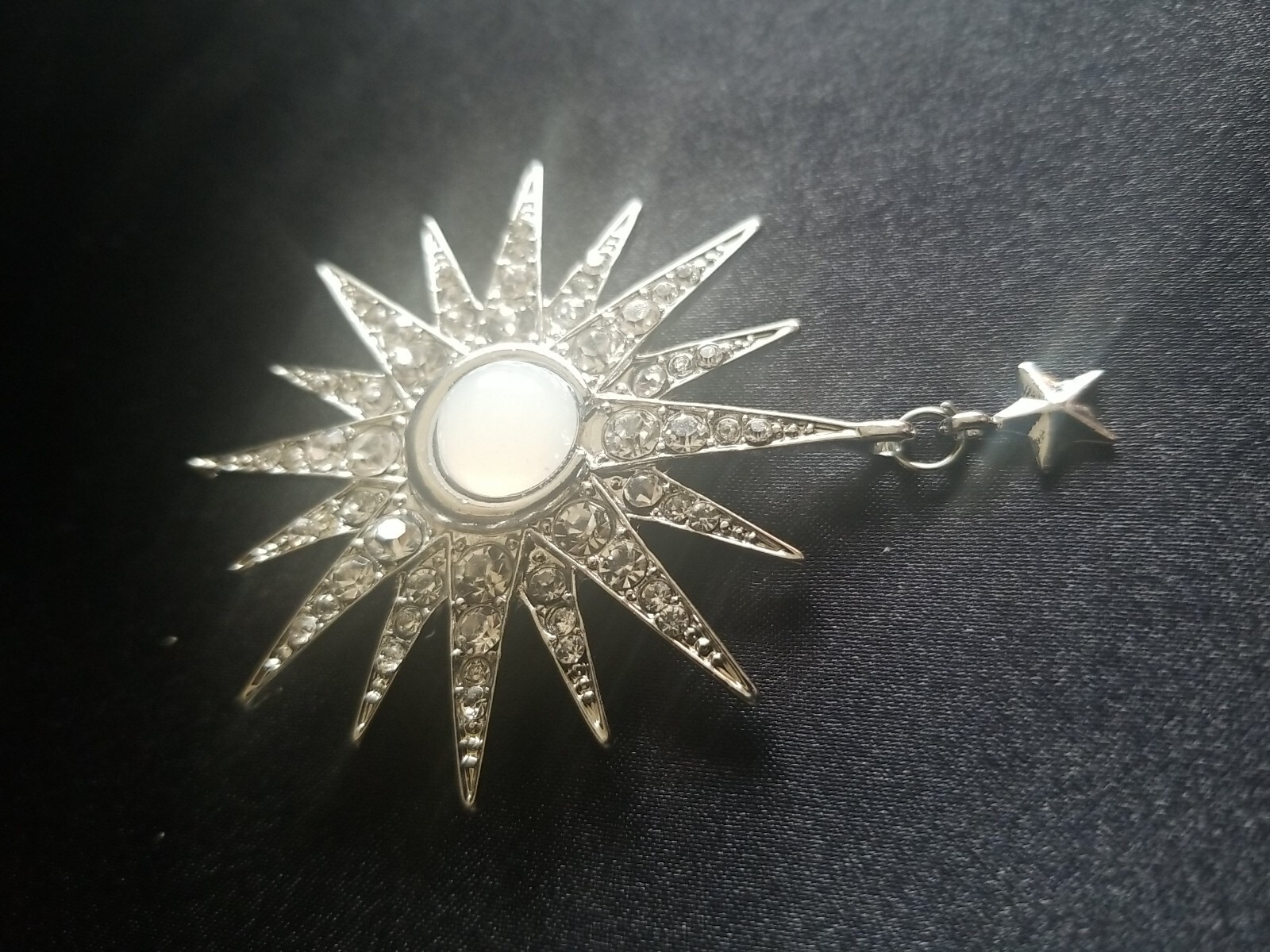 Victorian Style 16 Point Star BroochFaux Moonstone Ce… - Gem