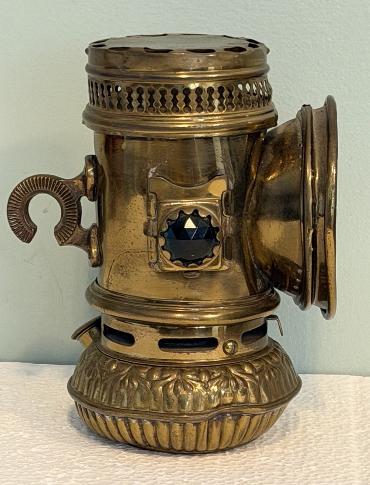 Antique Late 19th Century Brass Bicycle Lamp Lantern Reg Green Lenses ...