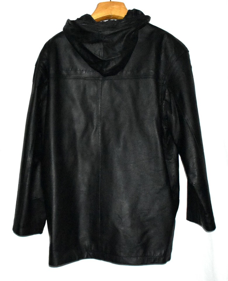 G-III Global Identity Black Leather Multi Pocket Mens Hooded Jacket ...