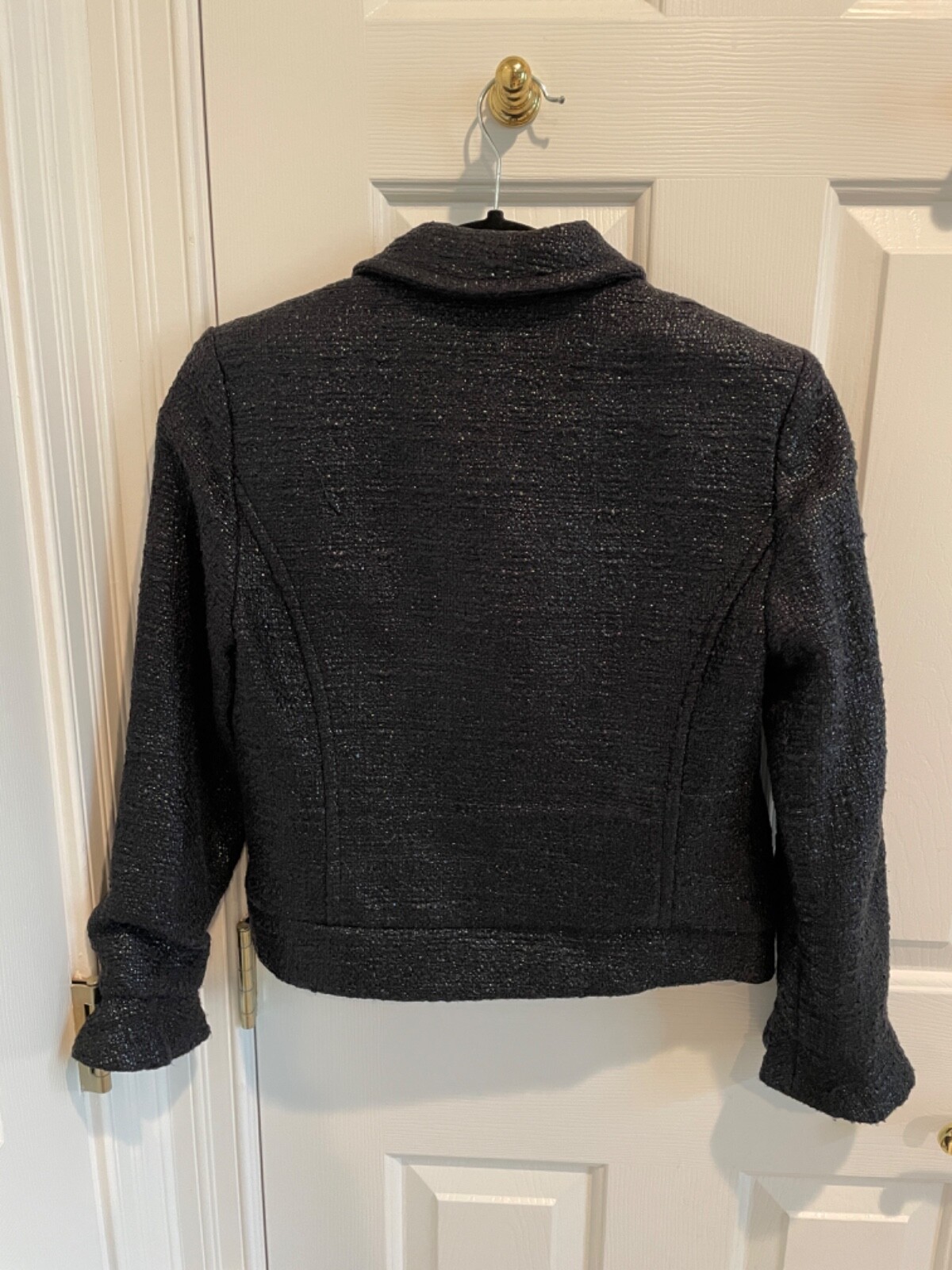 Nanette LePore Coated Tweed Moto Jacket. Shimmer Blac… - Gem