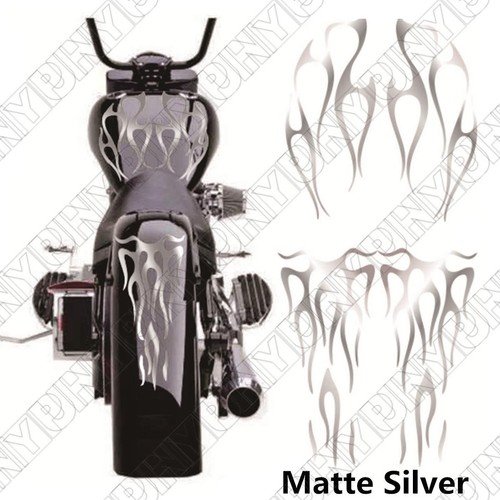 Matte Silver Motorcycle Flame Sticker Kit For Gas Tank & Fender ...