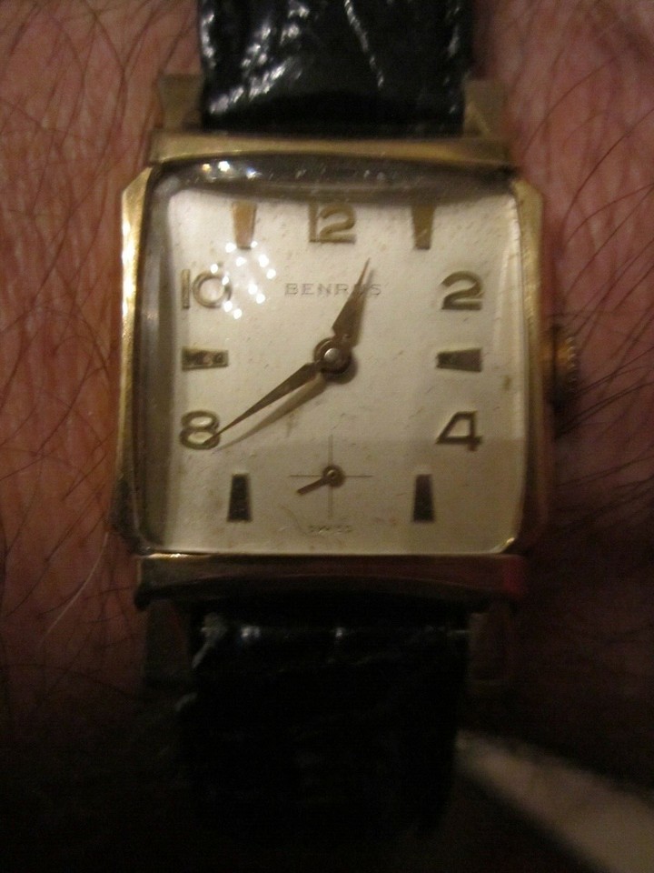 VINTAGE BENRUS TANK WATCH - CURVED CRYSTAL - 10K ROLLED GOLD PLATE ...