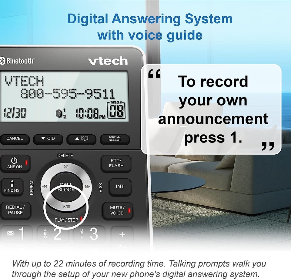 VTech Cordless Home Phone 5 Handsets Answering Machine Smart Call Block ...