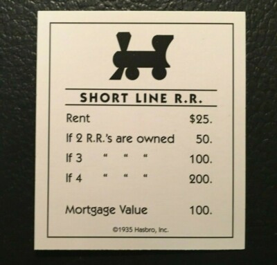 Monopoly SHORT LINE R.R. Title Deed Card Replacement Game Piece / Part ...