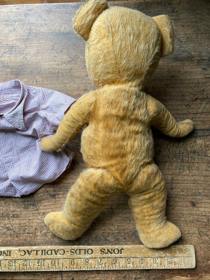 Antique 15” Mohair Jointed Teddy Bear With Glass Eyes Excelsior ...