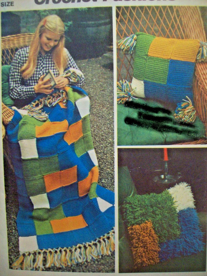 Vintage Simplicity Pattern 5442 Crochet Fashions Afghan & Pillows circa ...