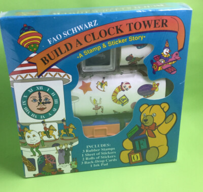 FAO SCHWARZ BUILD A CLOCK TOWER STAMP AND STICKER STORY | eBay