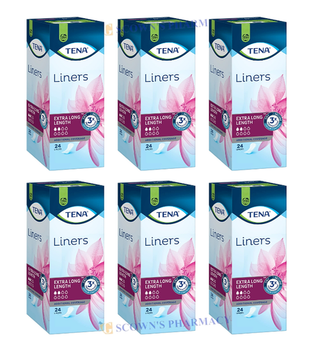 6 x TENA Liner Extra Long Length, Security, Coverage & Absorbency 24 ...