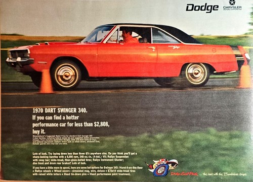 1970 DODGE Dart Swinger 340 Chrysler Bumblebee Stripes Vintage Print Ad ...