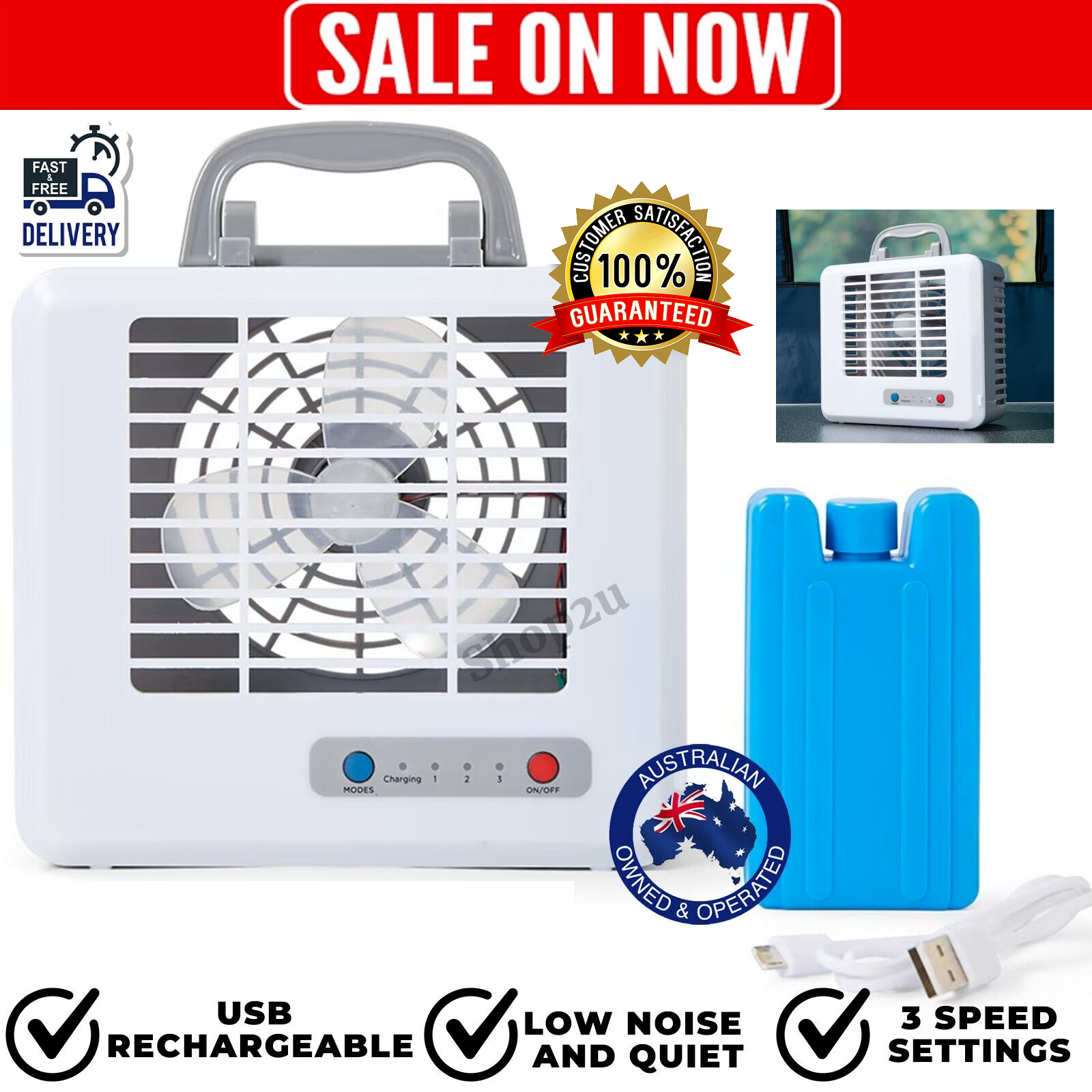 New Portable Rechargeable Evaporative Cooler Fan 3-Speed With USB ...