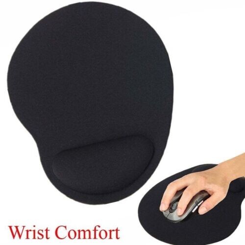 BLACK ANTI-SLIP COMFORT MOUSE MAT PAD WITH GEL FOAM REST WRIST SUPPORT ...