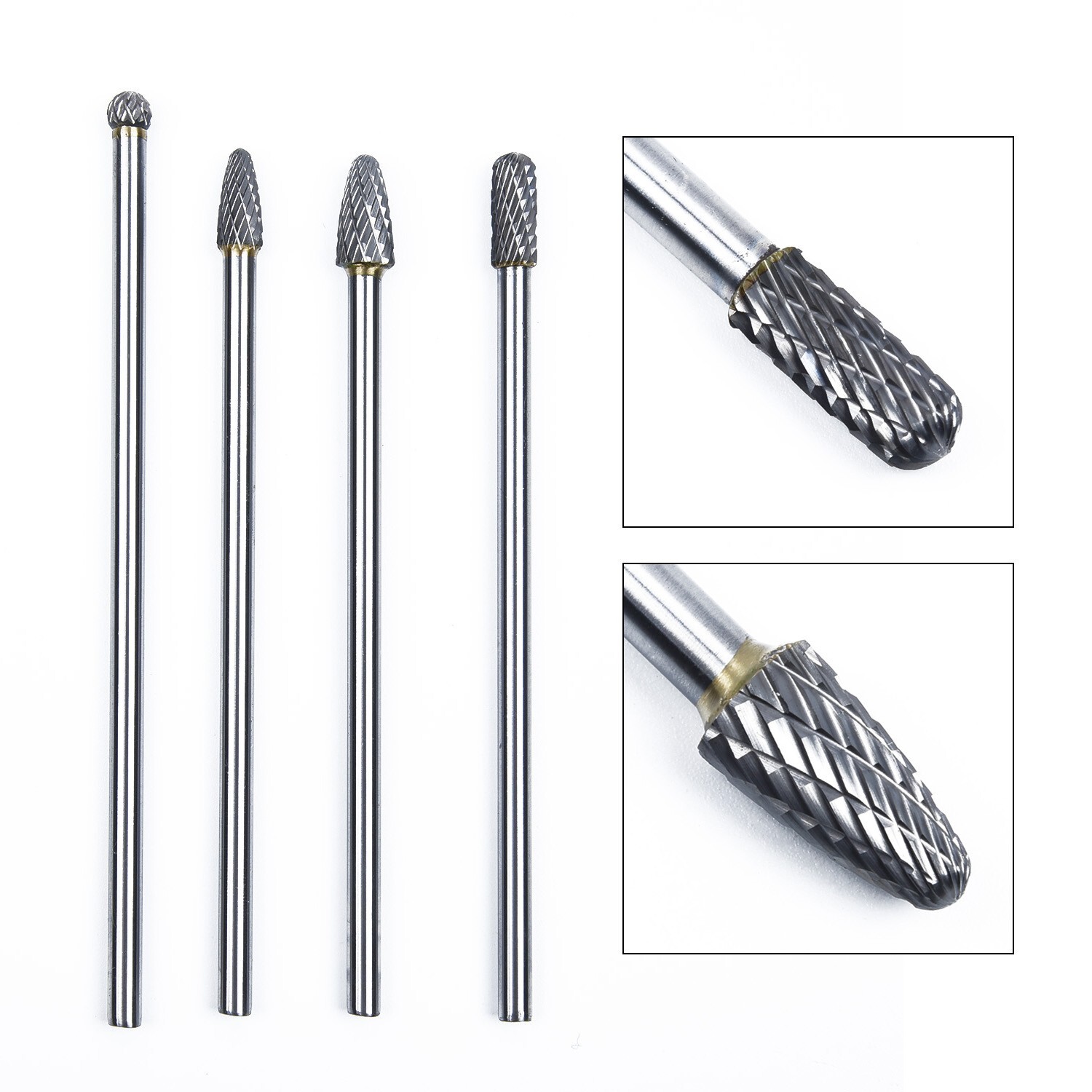 4Pcs 1/4 Shank Double Cut Carbide Rotary Burr Bur Die Grinder Carving ...