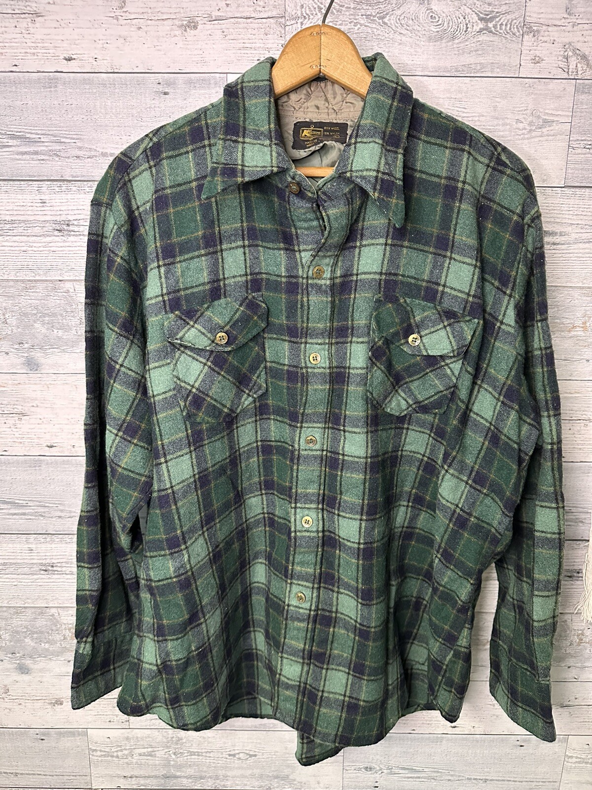Vintage Kmart Mens Wool Flannel Button Down Size XL - Gem