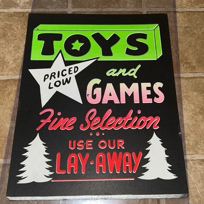 Vintage 1950s Christmas Toy Store Poster Silk Screened Tree Graphics ...