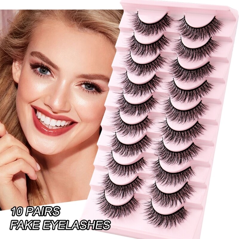 10 Pairs Eyelashes Natural Curly 3D False Eyelashes Cruelty Lashes ...