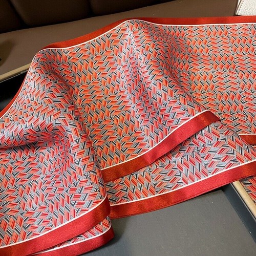 100% Mulberry Silk Long Scarf Women's Red Diamond Pattern Neckerchief ...