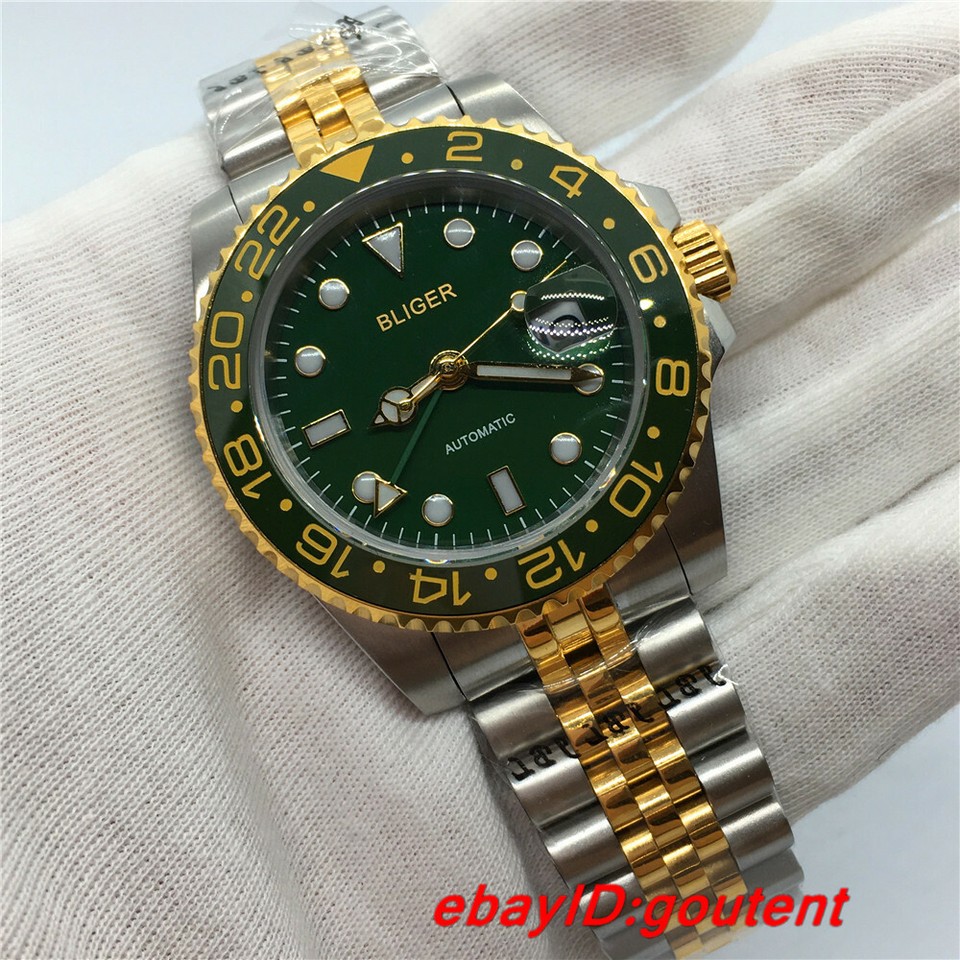 40mm Bliger Sterile Green Dial Sapphire Jubilee strap GMT Automatic ...