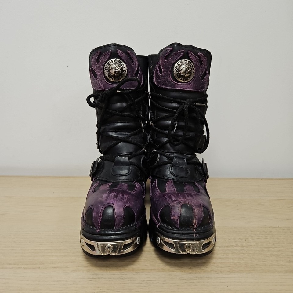 New Rock Reactor Purple Flames Leather Punk Chunky Platform Shoes Sz Uk ...