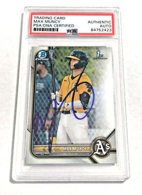Max Muncy autograph signed 2022 1st Bowman Chrome baseball card PSA ...