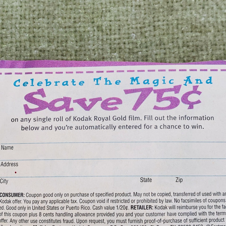 Kodak Royal Gold Film Coupon Save 75 Cents Exp 5/16/1997 Advertising ...