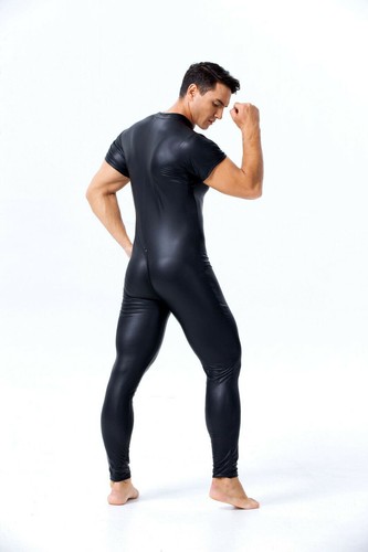 Man Patent Leather Bodysuit Nightclub Stage Costume Black Muscle Men ...
