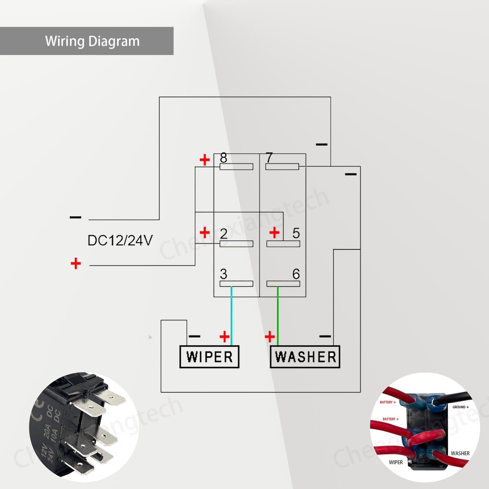 Washer Wiper Rocker Switch 6P (ON)-ON-OFF Momentary Toggle Switch for ...