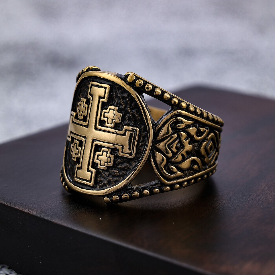 Stainless Steel Men's Knight Temple Knight Christian Cross Ring 7-14 ...