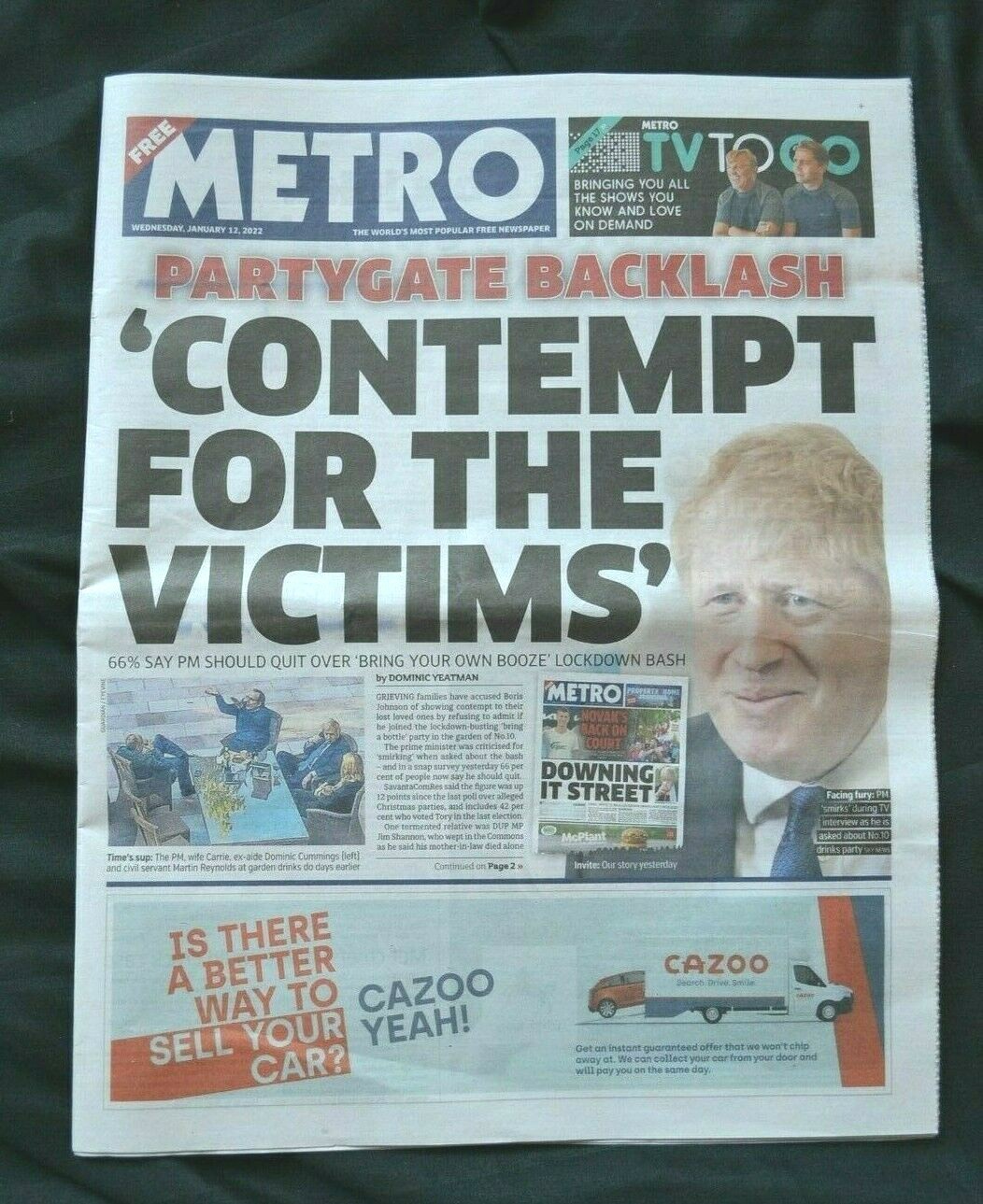 The UK Metro Newspaper 01/01/22 January 12th 2022 Boris Partygate ...