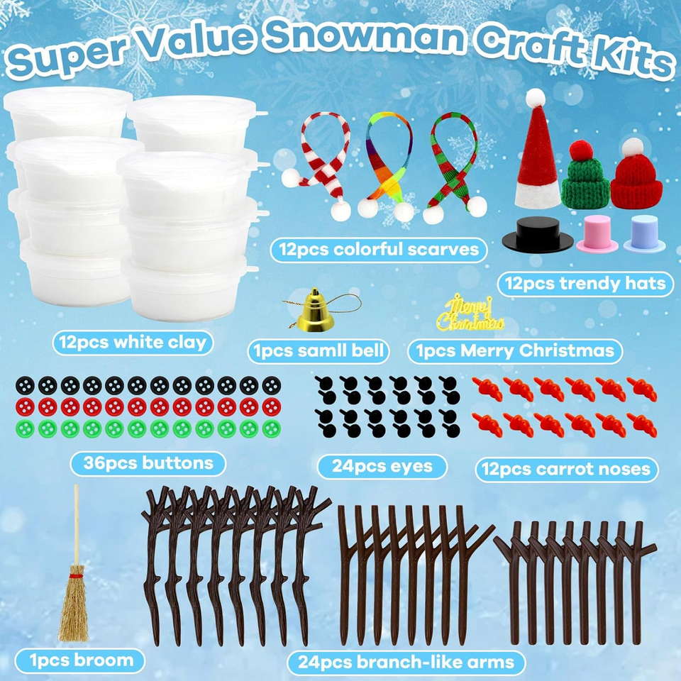 12 Pack Snowman Making Kit for Kids, Build a Snow Man Craft Kits for ...