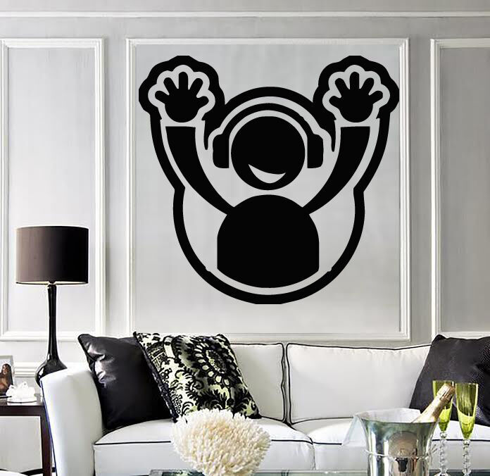 Wall Vinyl Sticker DJ Headphone Plate Hands Up Club Party Decor (n496 ...