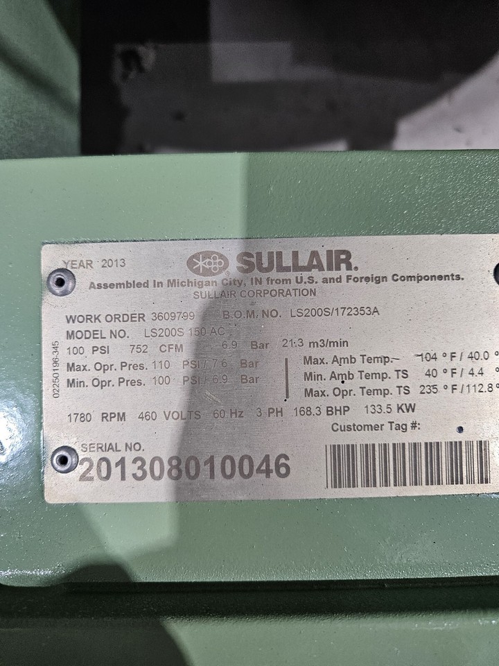 Sullair LS200S-150 AC Rotary Screw Air compressor warranty | eBay