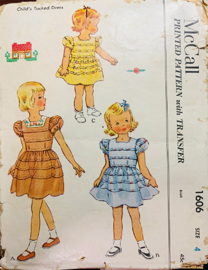 Vtg 50s Toddler Girls Pintuck Bodice Puff Sleeve Dress Pattern McCall ...