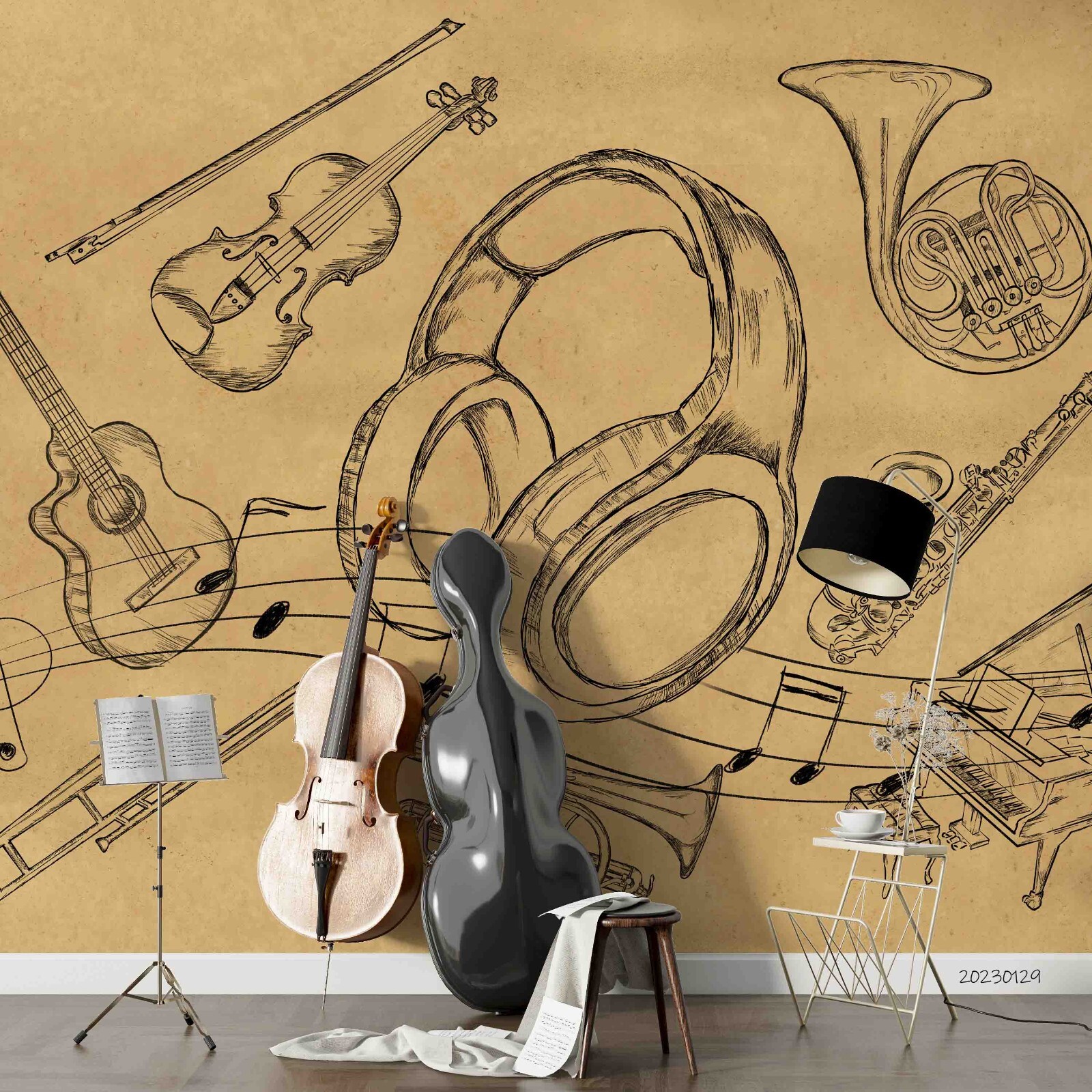 3D Musical Instrument Guitar Self-adhesive Removable Wallpaper Murals ...