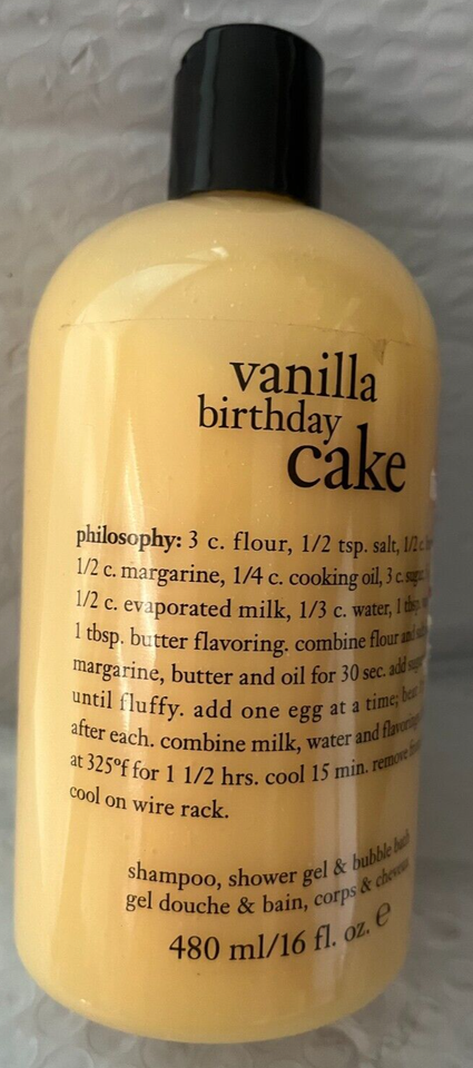 PHILOSOPHY VANILLA BIRTHDAY CAKE SHAMPOO,SHOWER GEL& BUBBLE BATH 16FLOZ ...