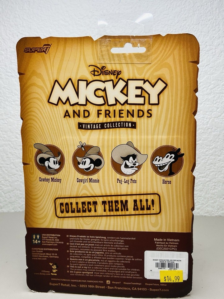 Mickey and Friends Vintage Peg Leg Pete (B&W) ReAction 3.75" Figure ...