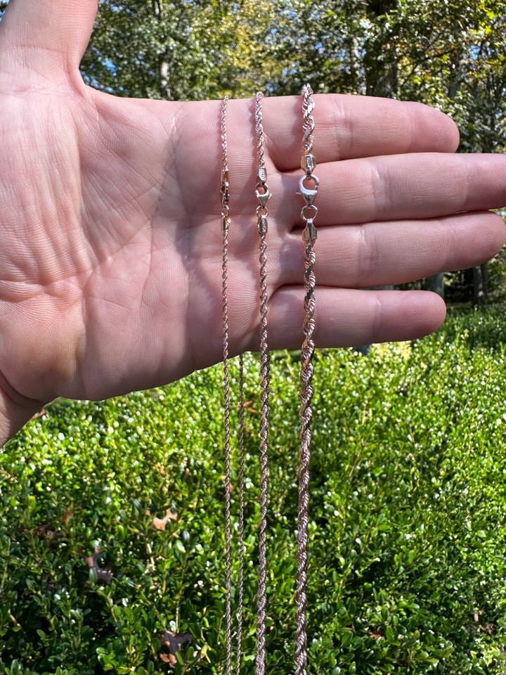 Solid 14k Rose Gold Men's Women's Real Rope Chain Necklace 1.5mm-4mm | eBay