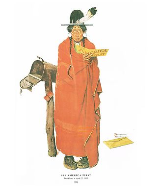 Norman Rockwell NATIVE AMERICAN Indian print "SEE AMERICA FIRST" 11x15 ...