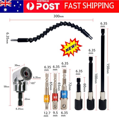 8Pcs Right Angle Extension Drill Adapter Impact Driver Hex Bit Flexible ...