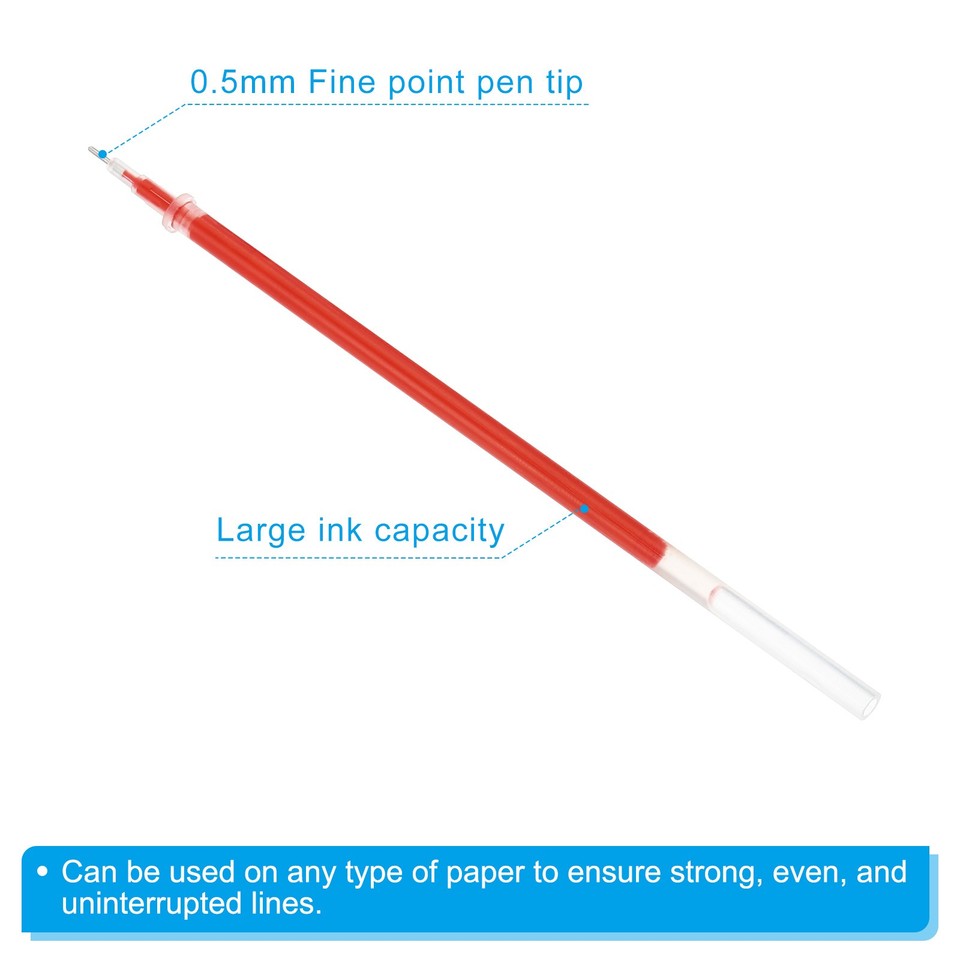 50pcs 130mm Gel Ink Pen Replace Refills 0.5mm Fine Tip Red Ink ...
