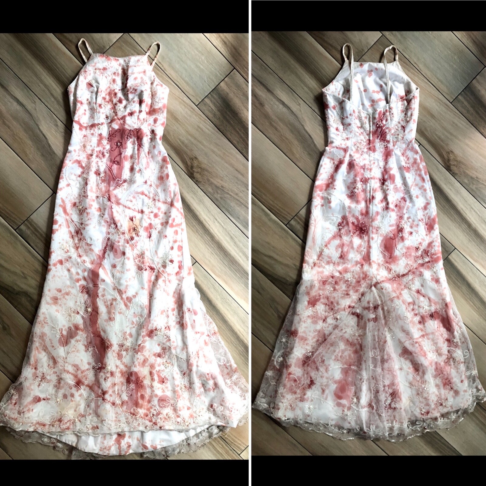 4 Pc Zombie Corpse Dead Bride Costume Set Bloody Gory Wedding Gown Veil ...