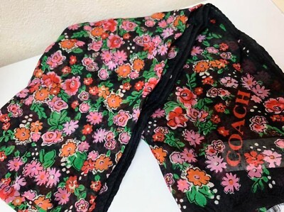 COACH scarf 200cm 78″ 65cm 25″ rectangle modal silk flower black | eBay