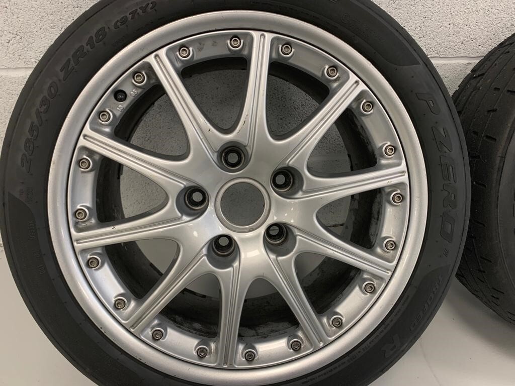 Original Porsche (996.1) GT3 BBS split rim alloys on racing Pirelli P ...