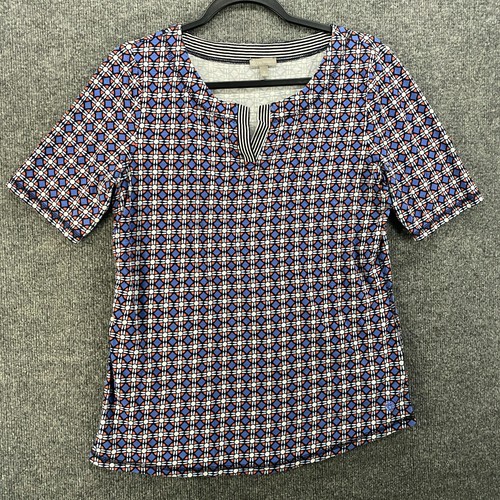 T by Talbots Top Womens Medium Blue Geometric Short Sleeves Casual ...