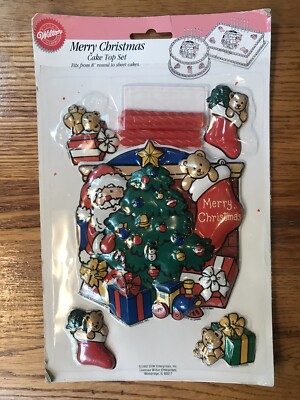 Christmas cake top set Santa Tree 1992 Merry Christmas Wilton Holiday ...