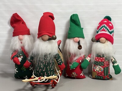 Vintage 4 Handmade Christmas Pipe Smoking Gnomes Elves with Sled. | eBay