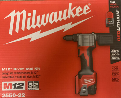MILWAUKEE M12 Rivet Gun 12 Volt Cordless Riveter 1.5Ah Battery Charger ...