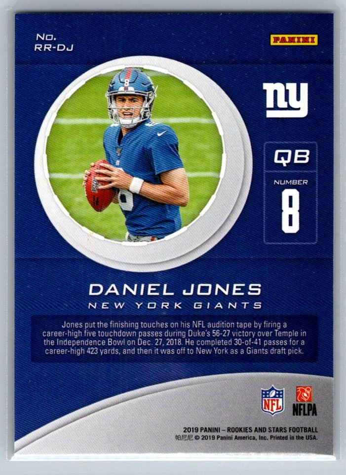 2019 Panini Rookies & Stars #RR-DJ Daniel Jones Rookie Rush GIANTS (B ...